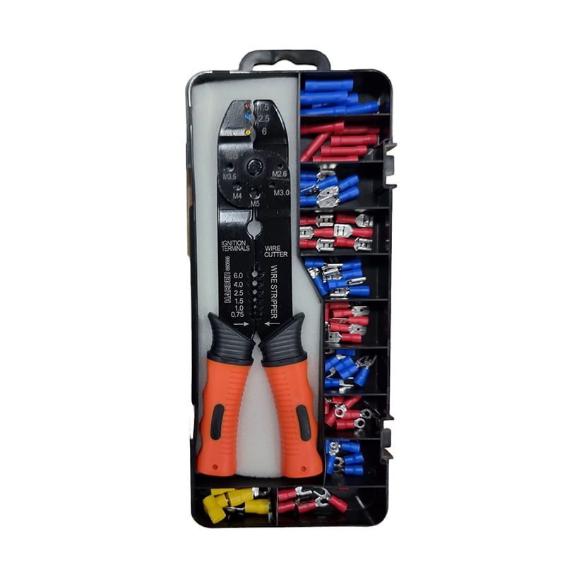 Kit Terminales Eléctricos Y Alicate Aprieta Terminales