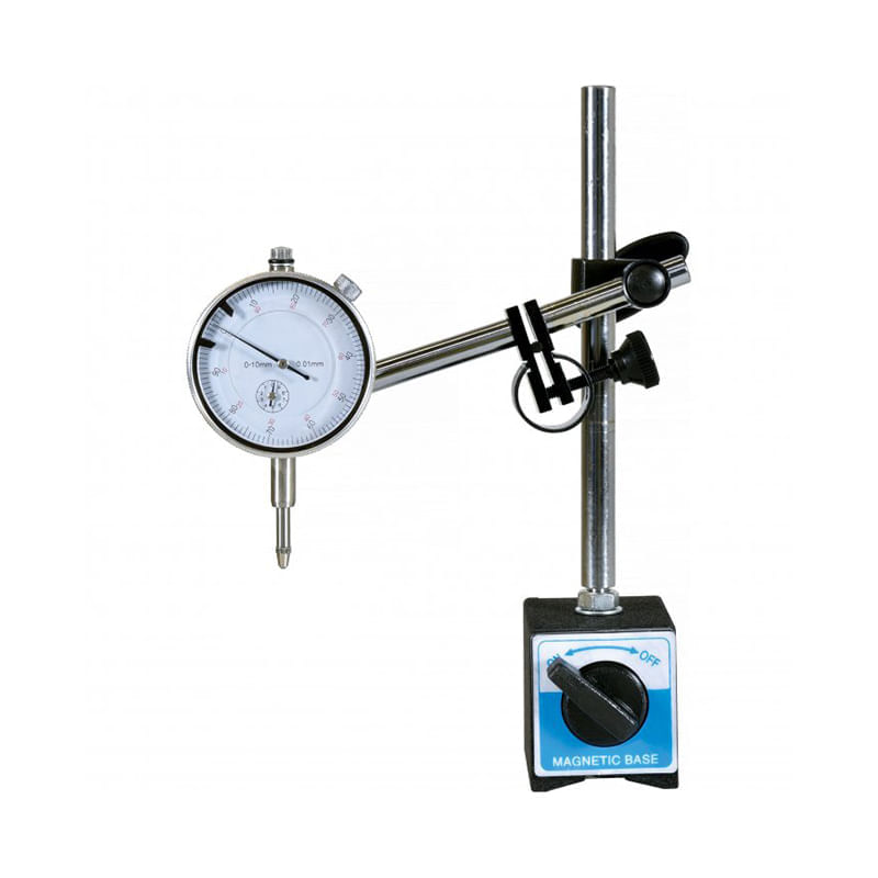 Base magnética + reloj comparador 0–10 mm (0,01 mm) Sampro